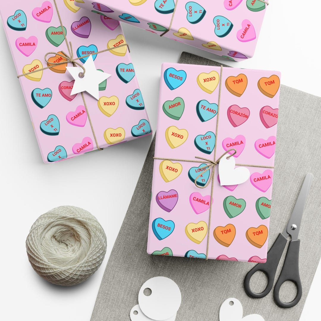 Conversation Heart Spanish San Valentin and Valentines Day Gift Wrap ...