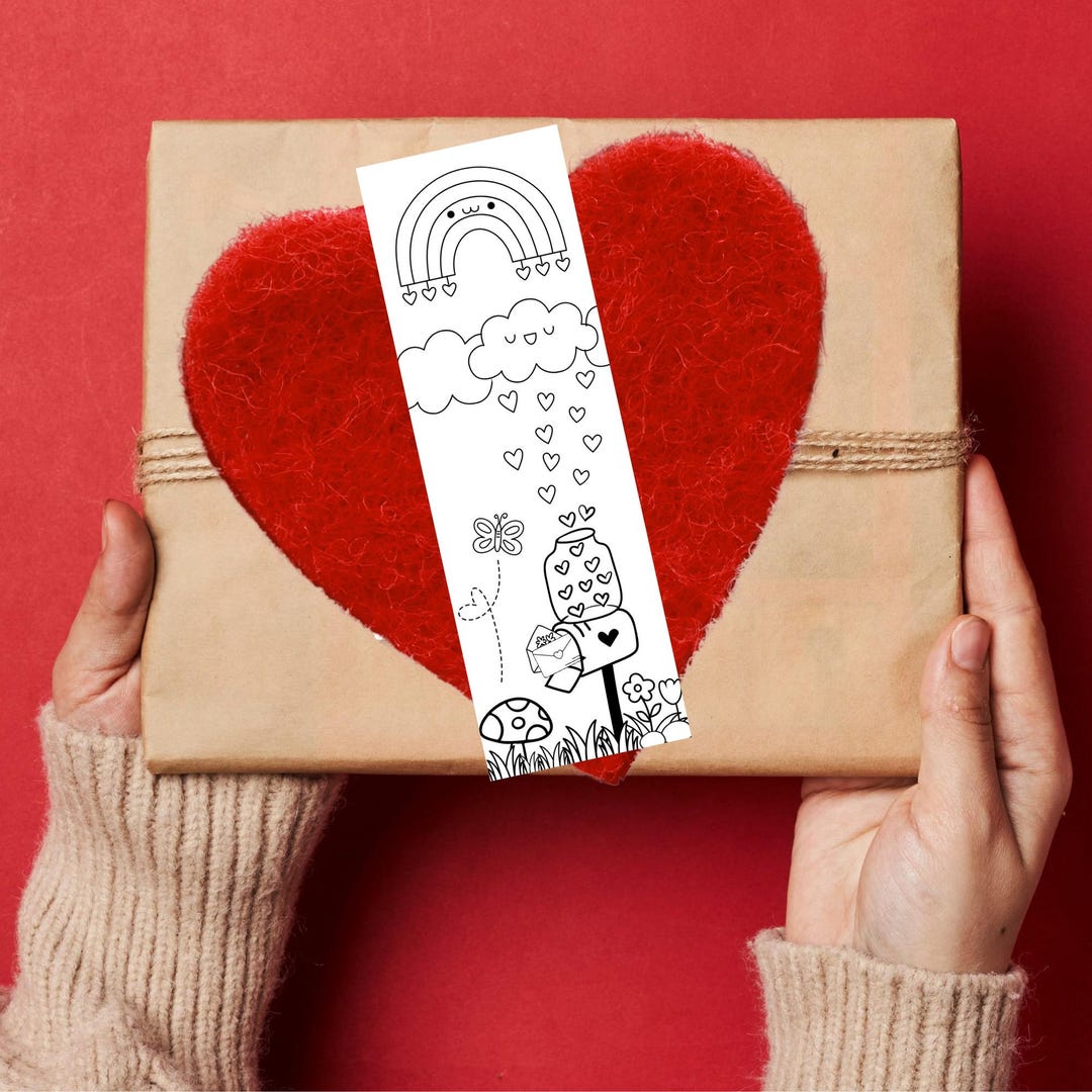 Color-in Valentine Bookmark | Coloring Sheet | Black and White ...