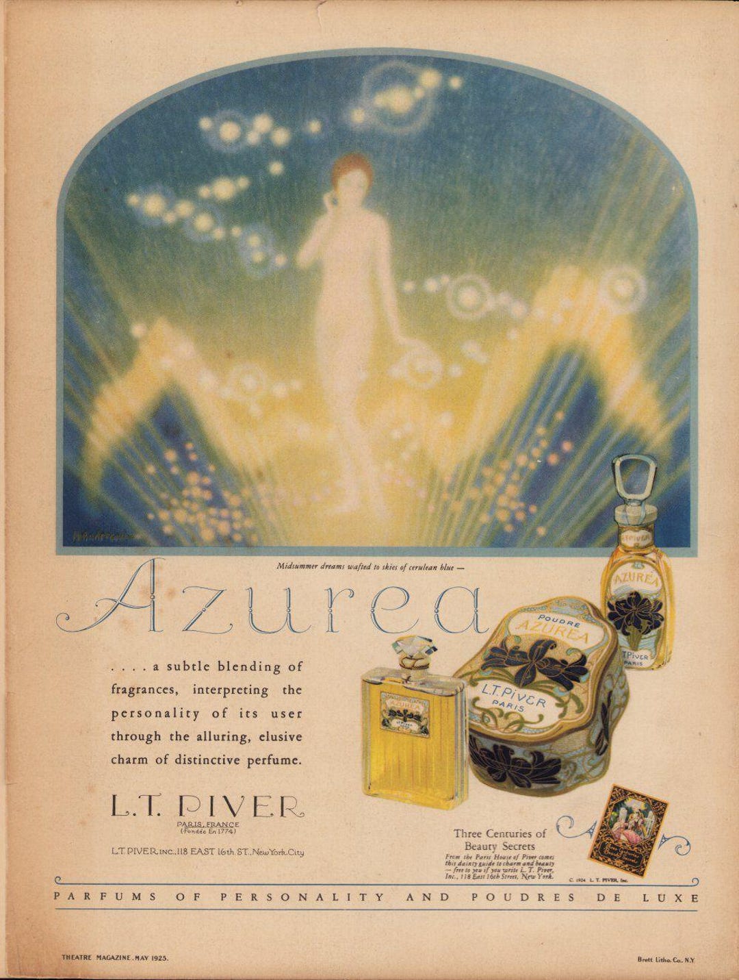 1925 L.T. Piver Azurea Antique Perfume Advertisement 600 Dpi DIGITAL ...