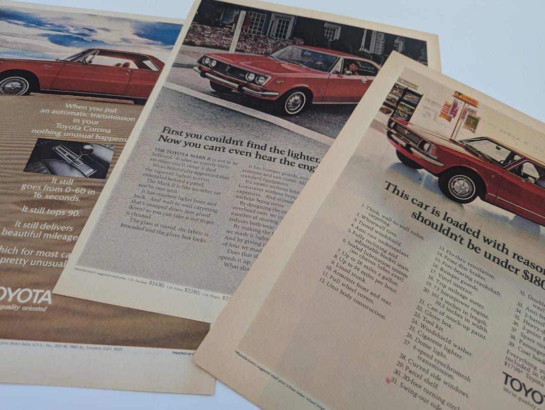 ORIGINAL 1970s Toyota Vintage Classic Car Print Advertisements - Bright ...