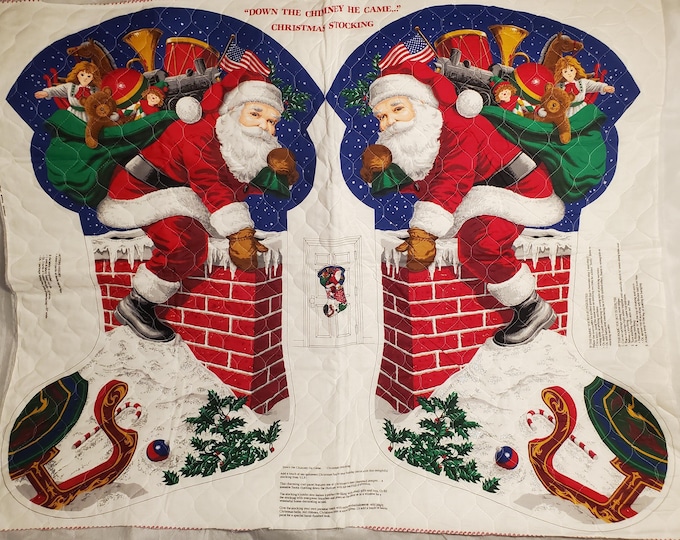 Vintage Cranston Jumbo Santa Stocking *QUILTED* Panel "down the Chimney ...