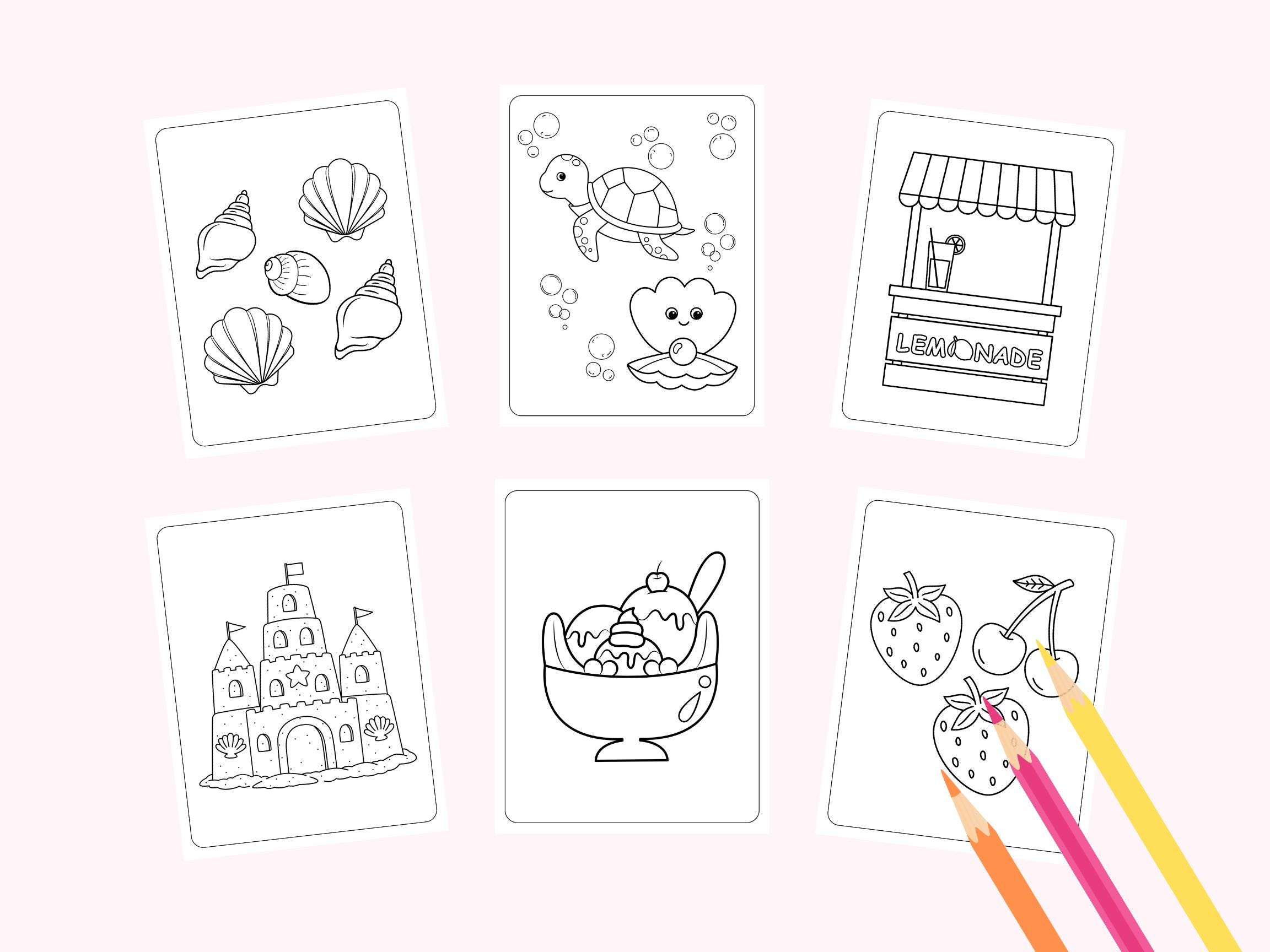 Summer Fun Coloring Page Set - Instant Download - Pool Party Activity ...