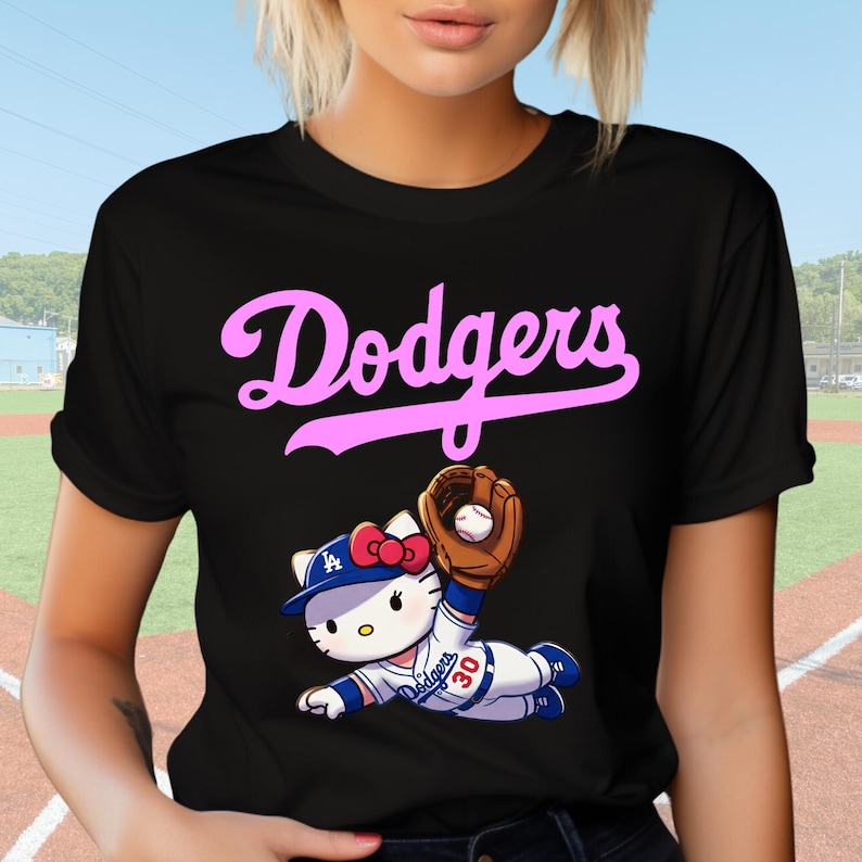 Hello Kitty Dodgers DTF Transfer, Retro Baseball Cartoon - Etsy