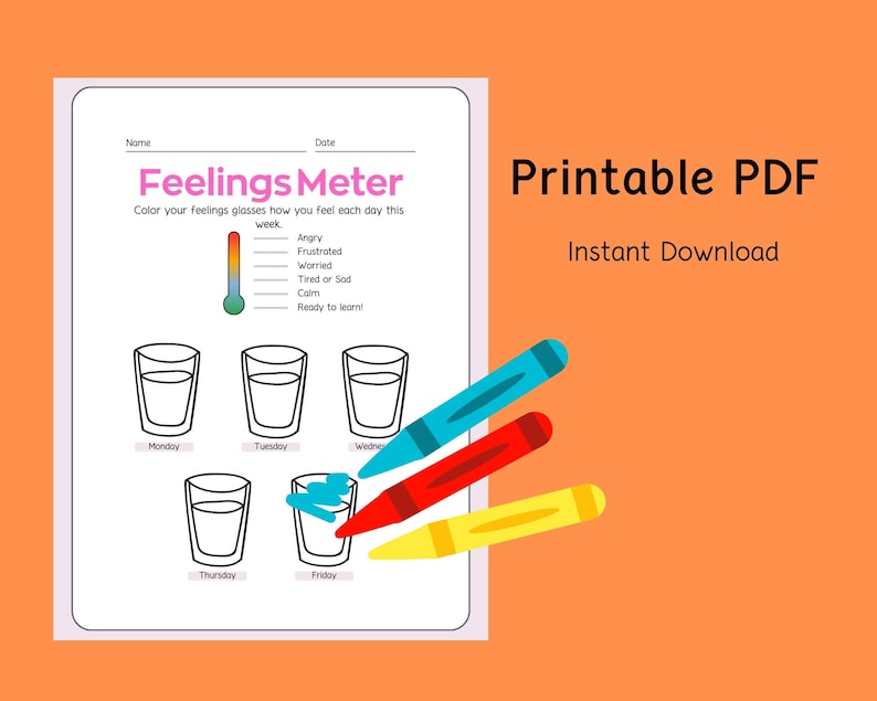 Mood Tracker for Kids, Printable Emotion Chart, Feelings Meter for Kids ...
