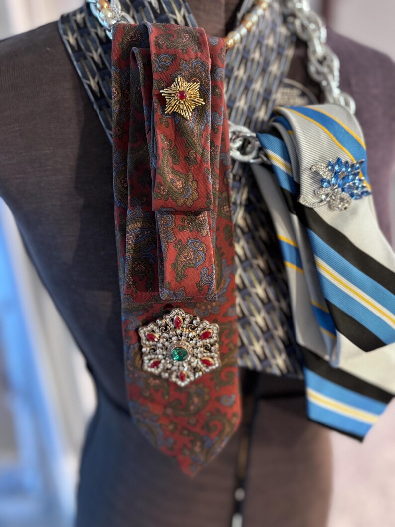 Vintage Necktie/ Brooch Necklaces - Etsy