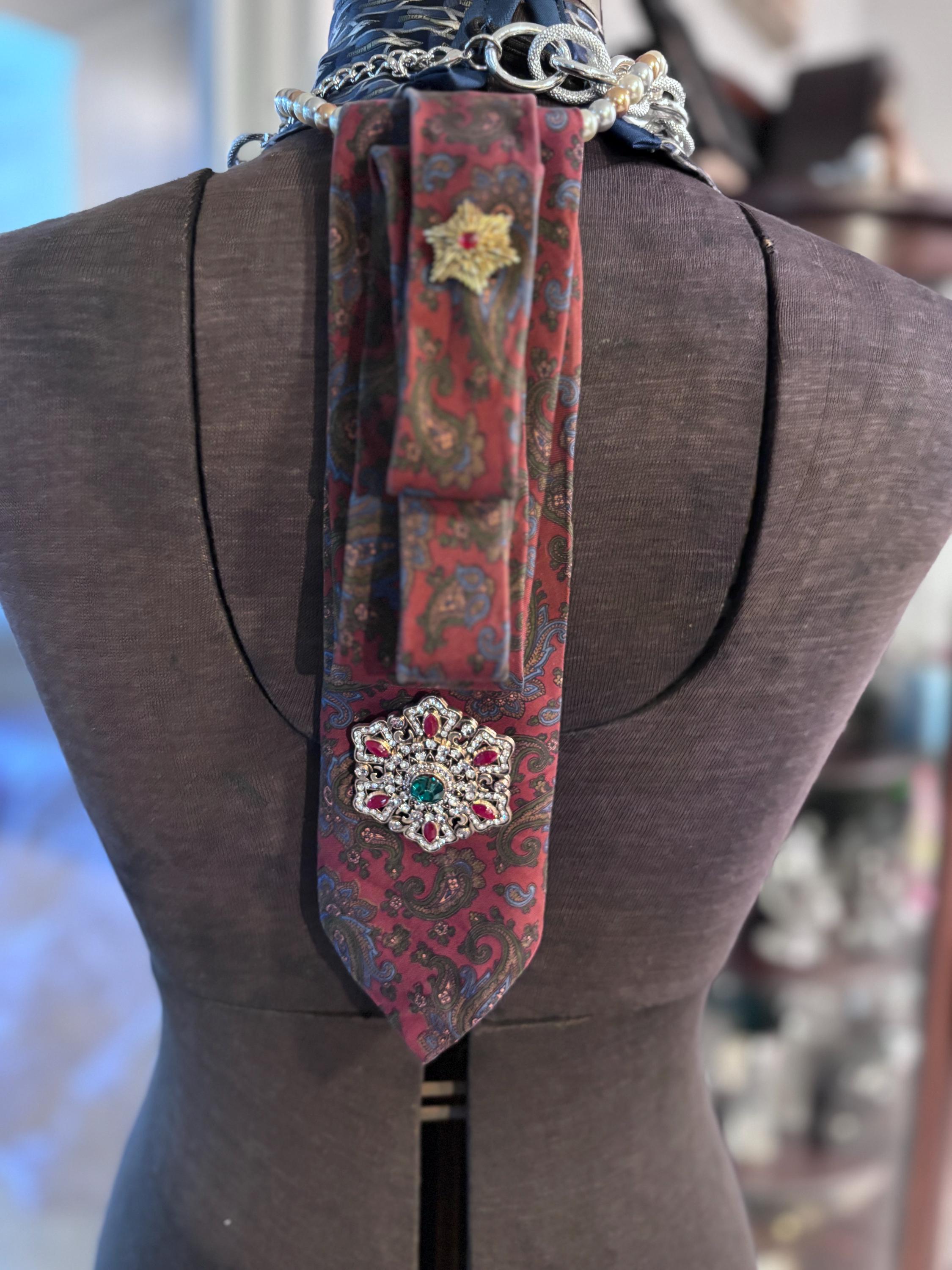 Vintage Necktie/ Brooch Necklaces - Etsy