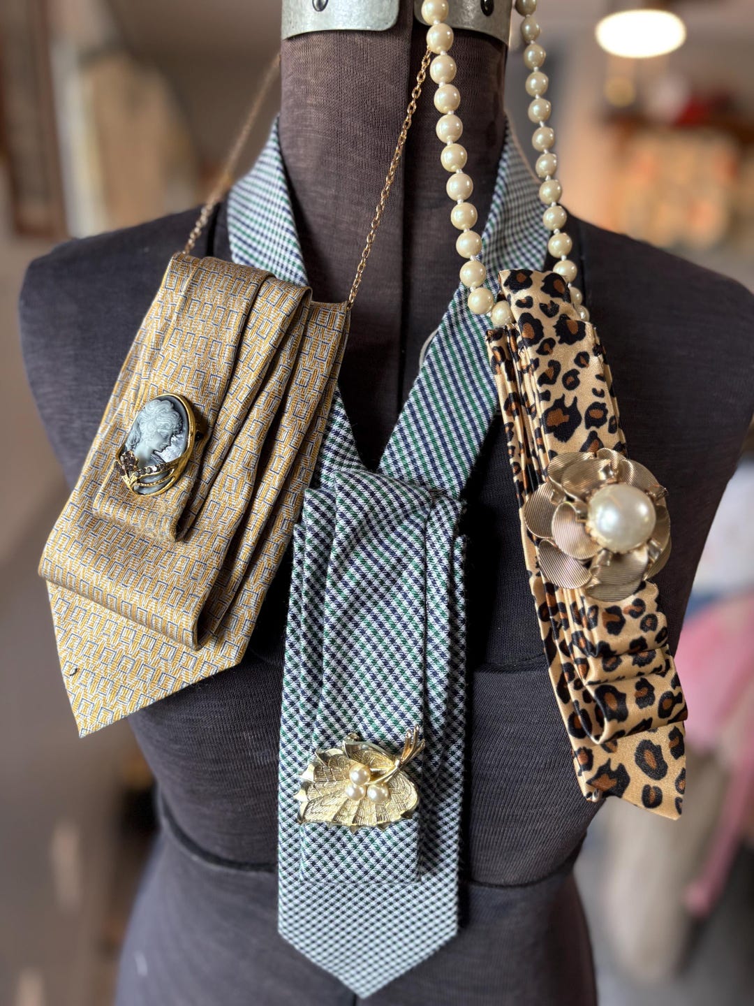 Vintage Necktie/ Brooch Necklaces - Etsy