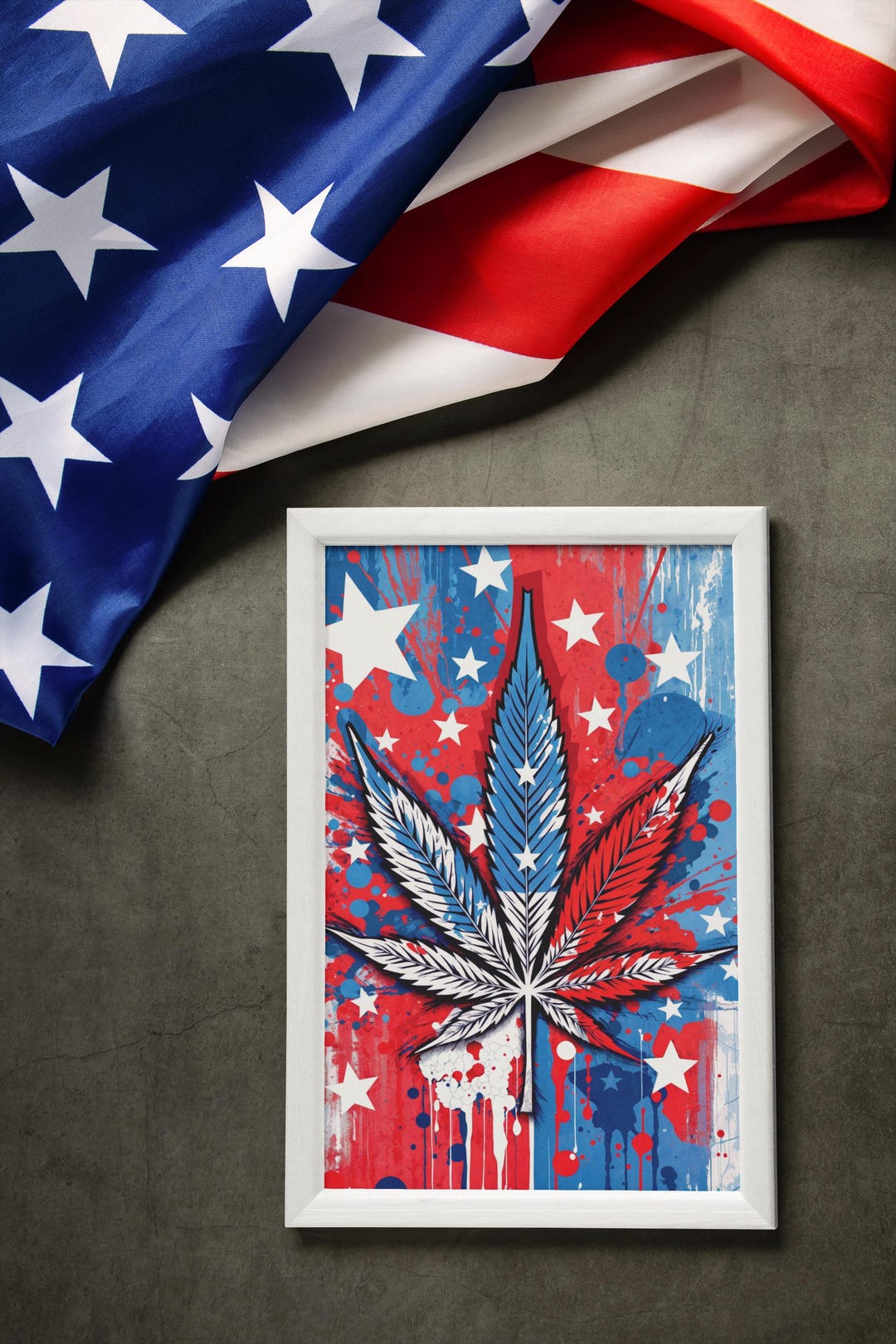 American Cannabis Leaf Poster, Weed Art, USA Colors Decor, 420 Stoner ...