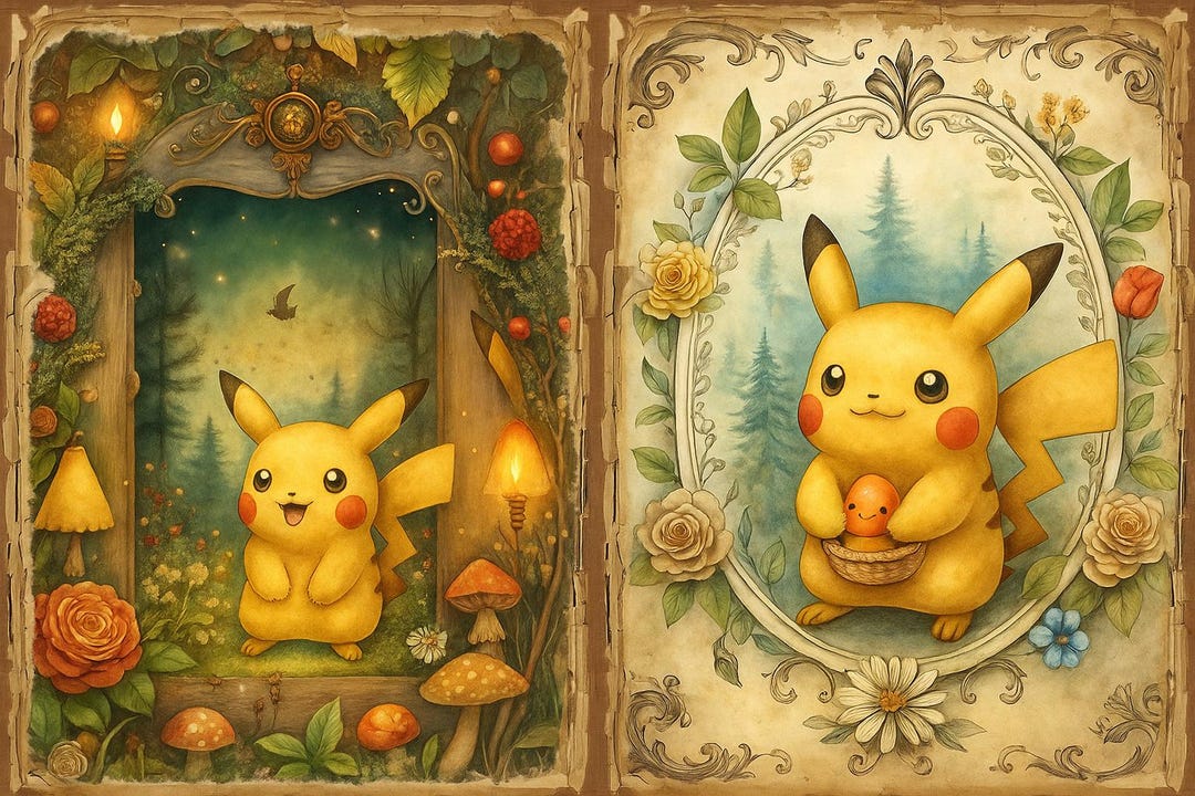 Pokemon in Wonderland Junk Journal Kit: Vintage Printable Pages - Etsy