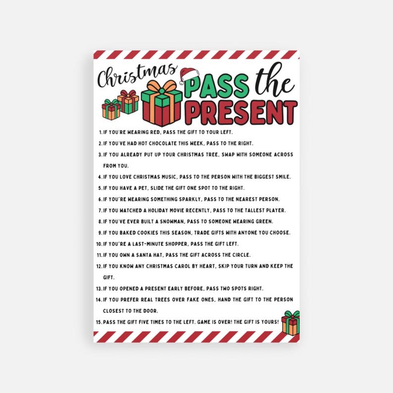Christmas Pass the Present Game, Printable Holiday Party (PDF) - Etsy