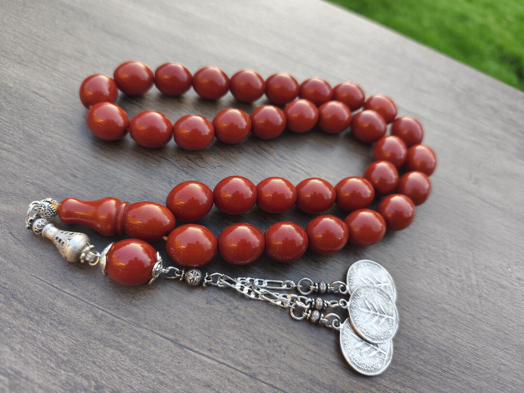 Pure Silver Old Bakelite Orange Amber Beads, Tesbih, Tasbih, Misbaha ...