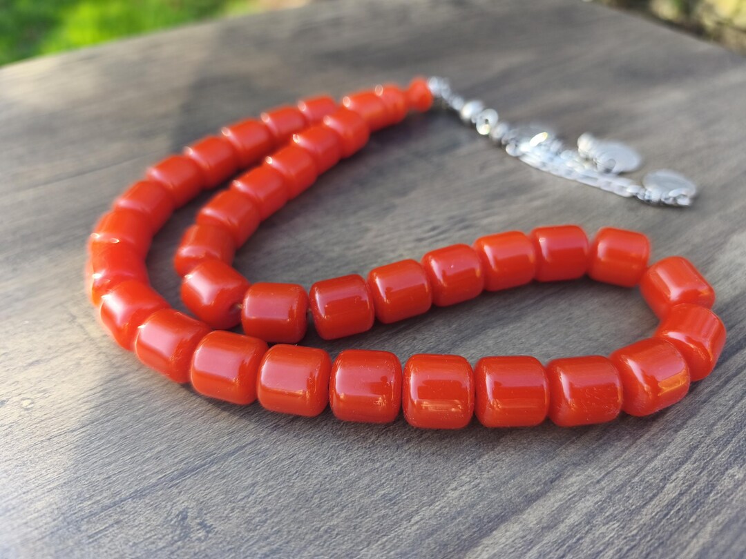 Pure Silver Old Bakelite Orange Amber Beads, Tesbih, Tasbih, Misbaha ...