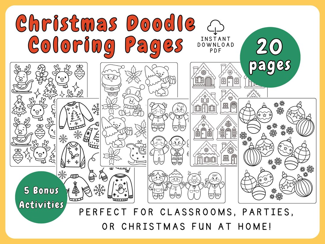 Christmas Doodle Coloring Pages | 20 Holiday Printable Coloring Sheets ...