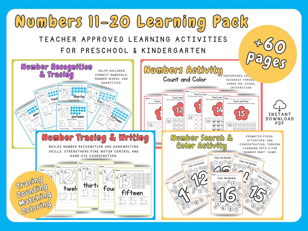 Numbers 11–20 Worksheets Bundle | Preschool & Kindergarten Math ...