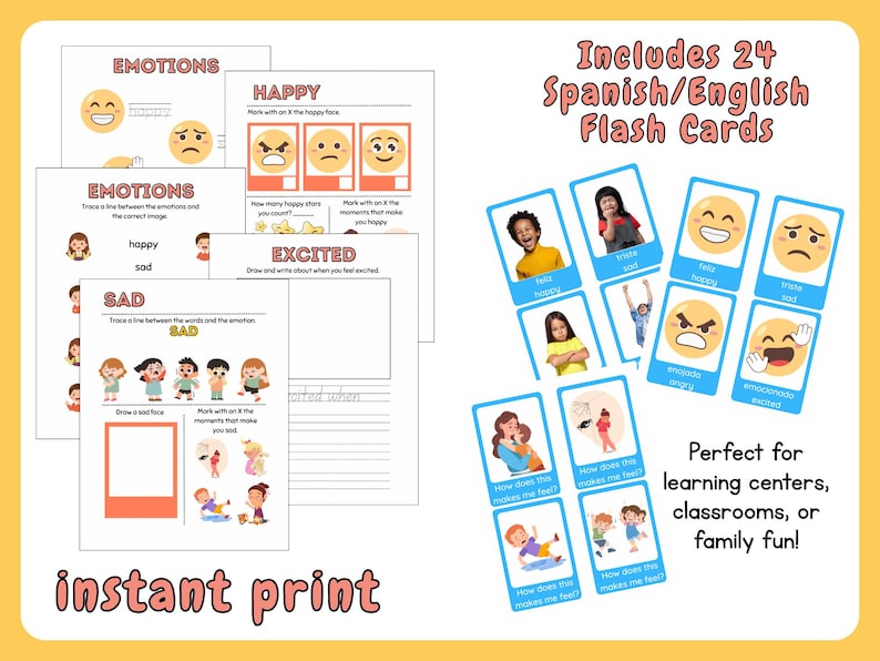 Emotions Kids Activity Printable: Feelings Worksheets Bundle | Writting ...