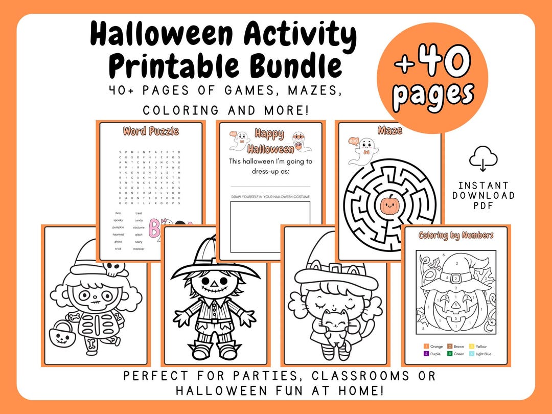 Halloween Activity Bundle: 45 Pages, Kids Games, Coloring, Mazes ...