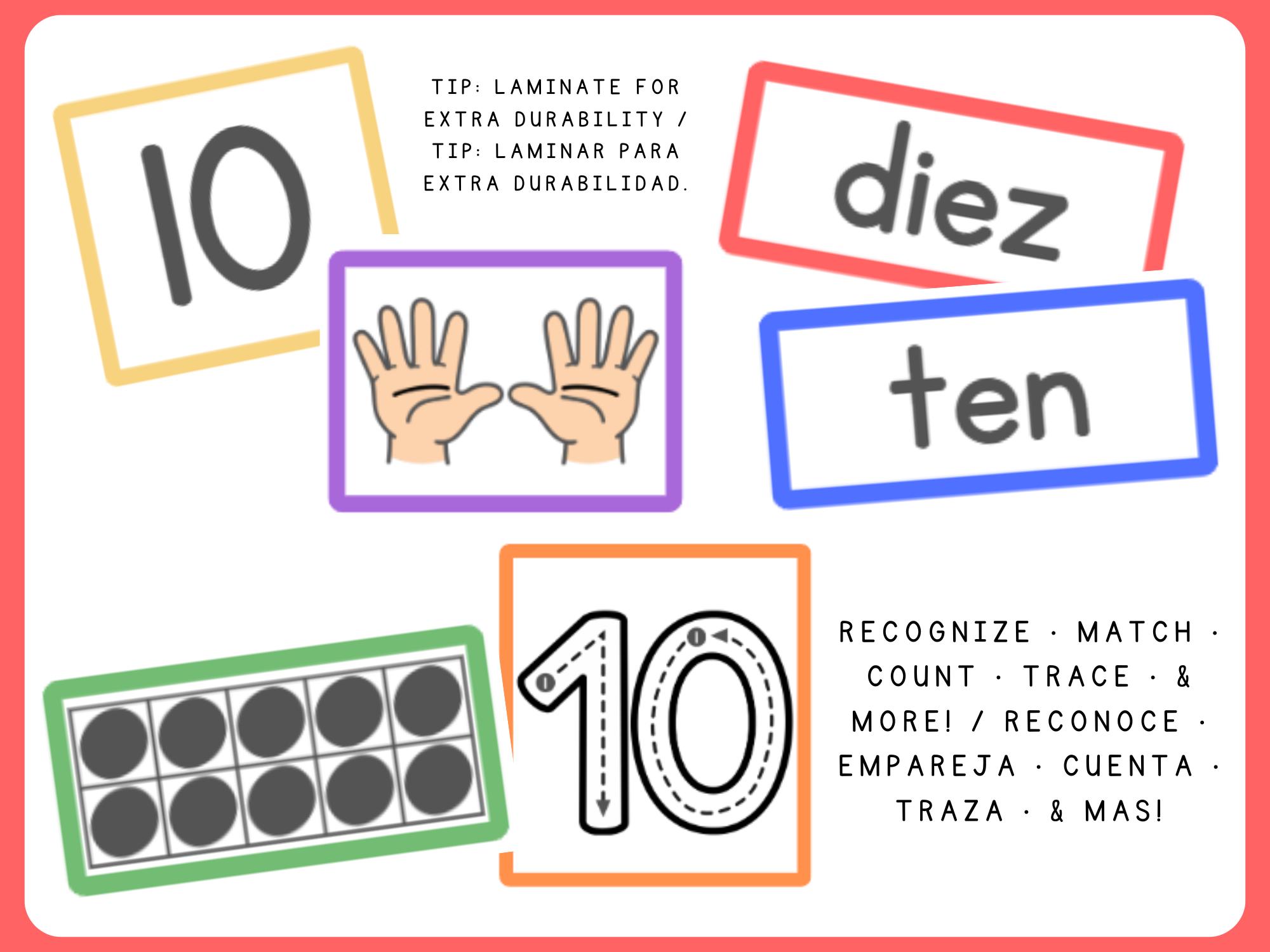 Bilingual Number Flash Cards 1–10 | English Spanish Numbers Printable ...