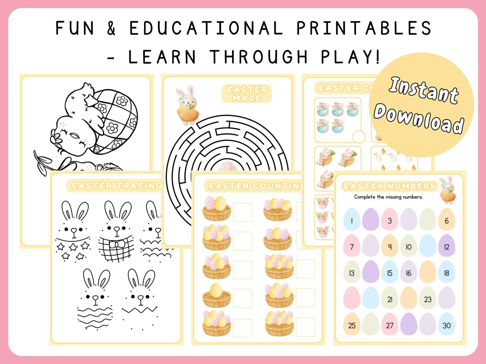 Easter Activity Bundle: 30 Page Printable. Worksheets and Coloring for ...