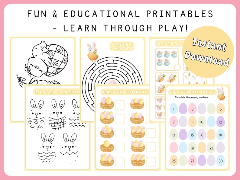 Easter Activity Bundle: 30 Page Printable. Worksheets and Coloring for ...