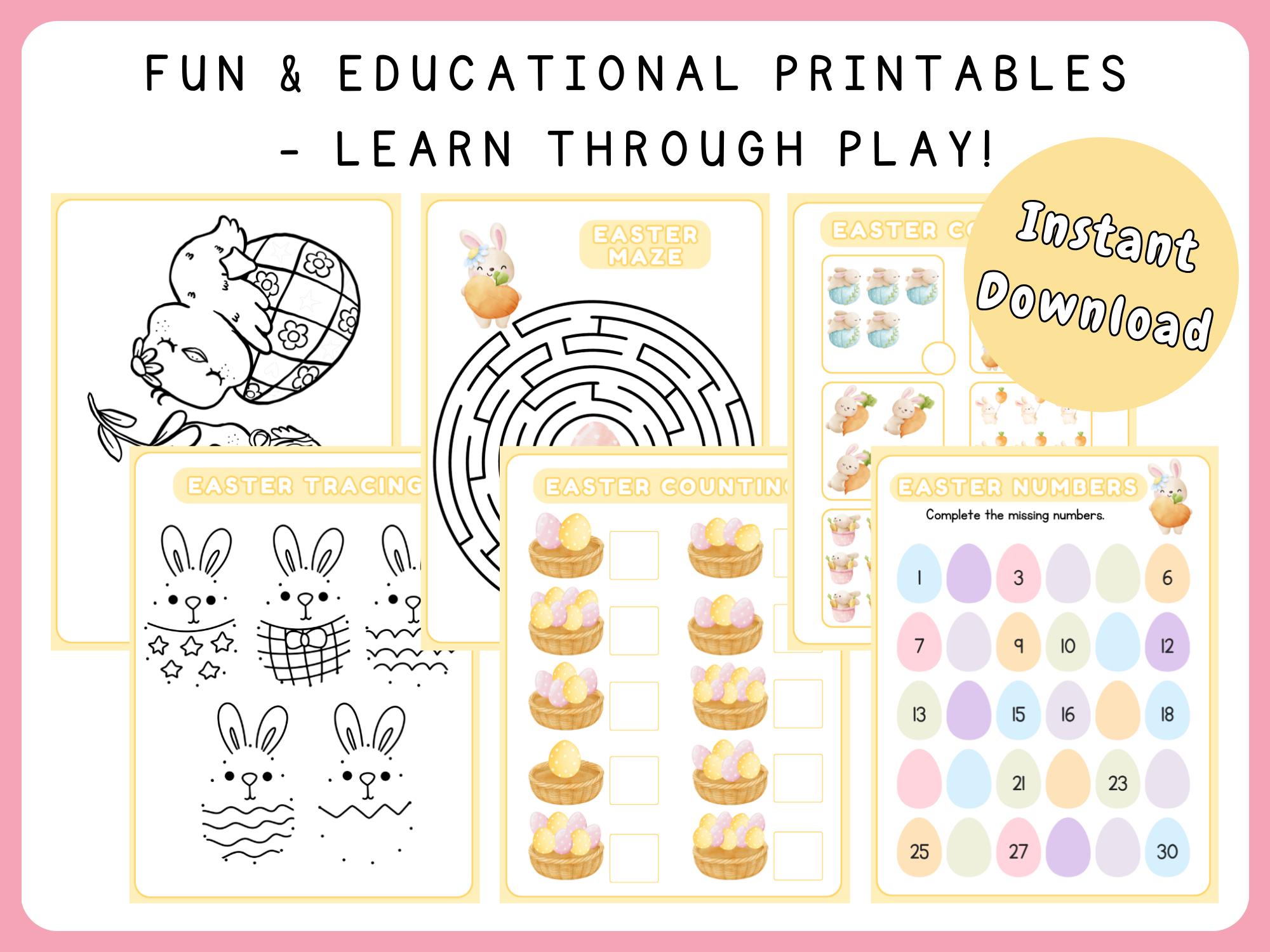 Easter Activity Bundle: 30 Page Printable. Worksheets and Coloring for ...