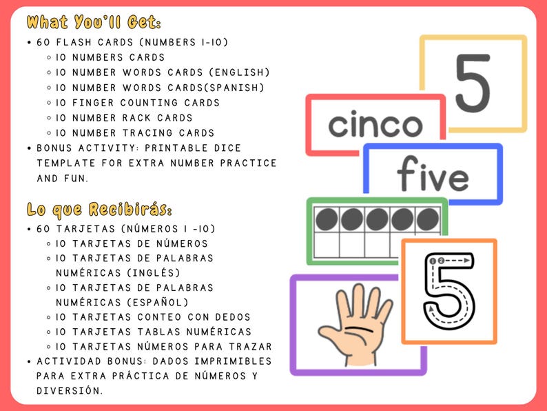 Bilingual Number Flash Cards 1–10 | English Spanish Numbers Printable ...