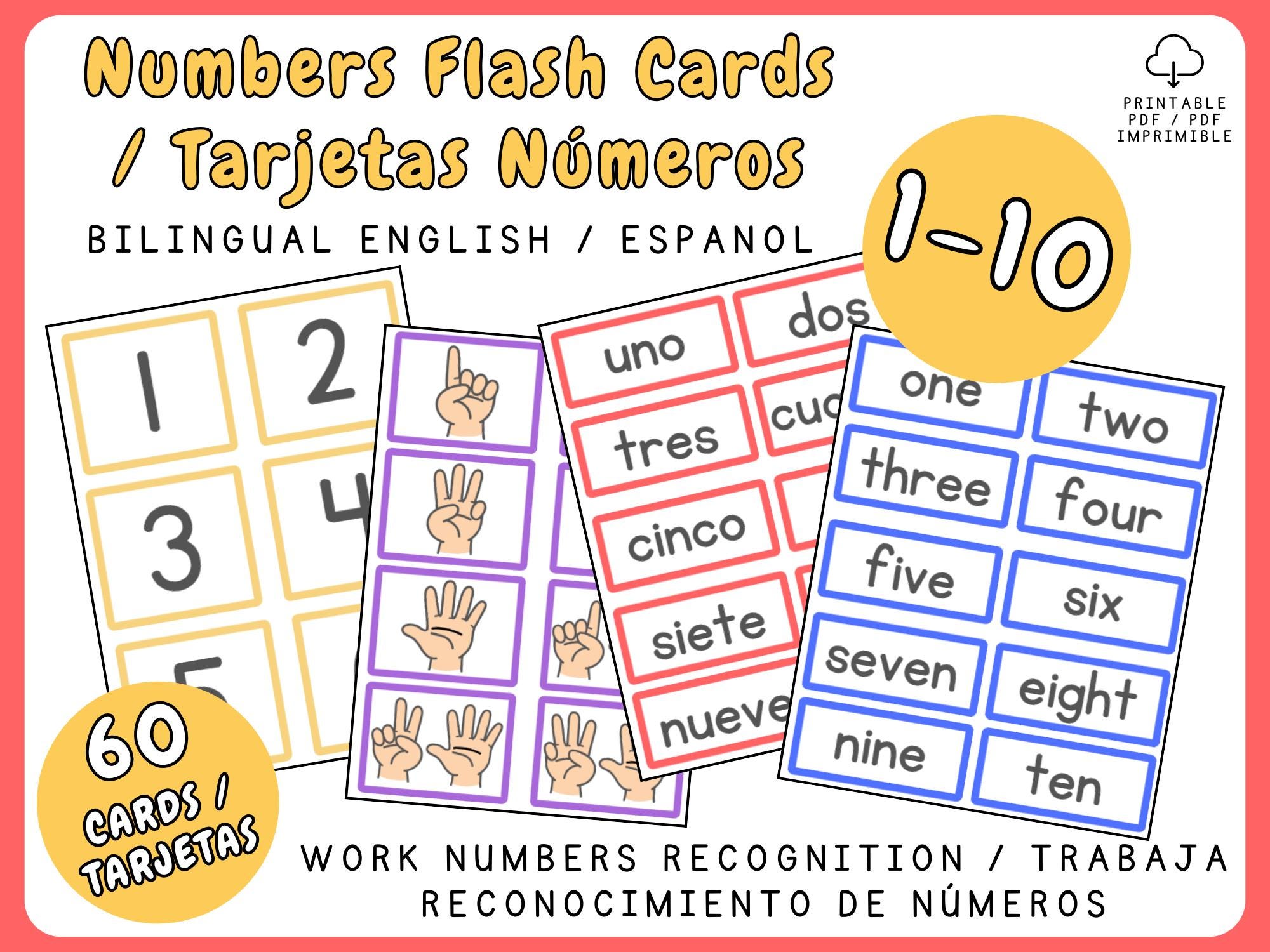 Bilingual Number Flash Cards 1–10 | English Spanish Numbers Printable ...