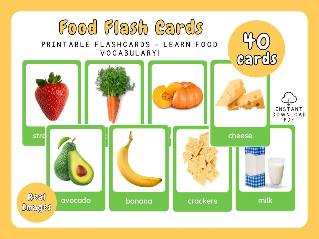 Food Flash Cards: 40 Real Image Cards for Toddlers (PDF Download) - Etsy