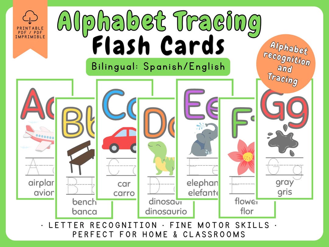 Bilingual Tracing Alphabet Flash Cards Printable | Letter Tracing Cards ...