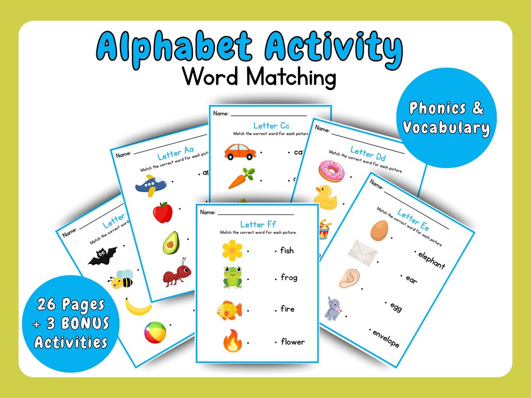 Alphabet Picture-word Matching Printable: Phonics Activity, Beginning ...