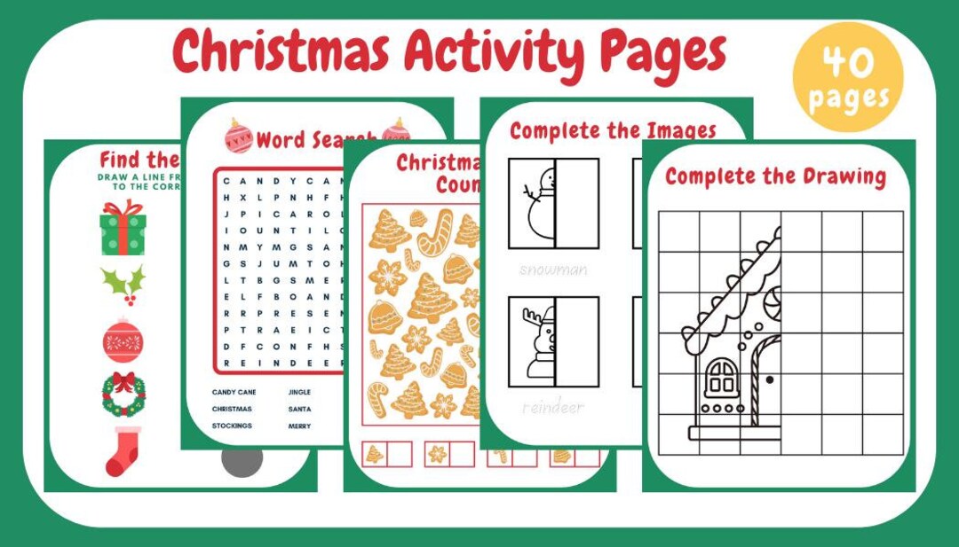 Christmas Printable Bundle 40 Pages | Coloring and Activity Pages ...