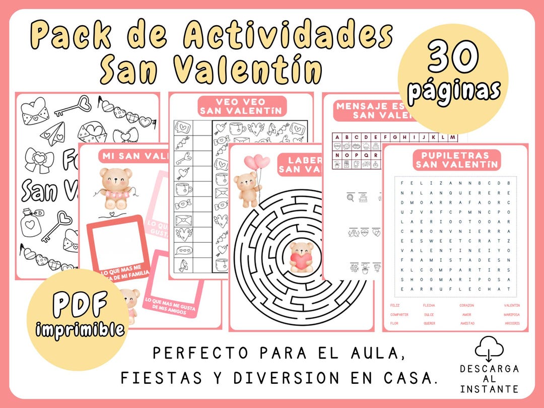 Pack Actividades San Valentín: Imprimible 30 Páginas . Actividades ...