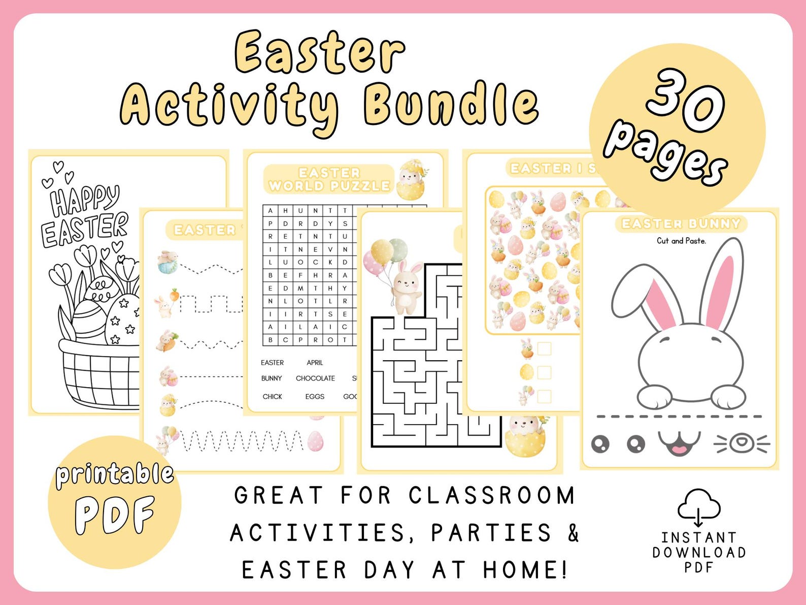 Easter Activity Bundle: 30 Page Printable. Worksheets and Coloring for ...
