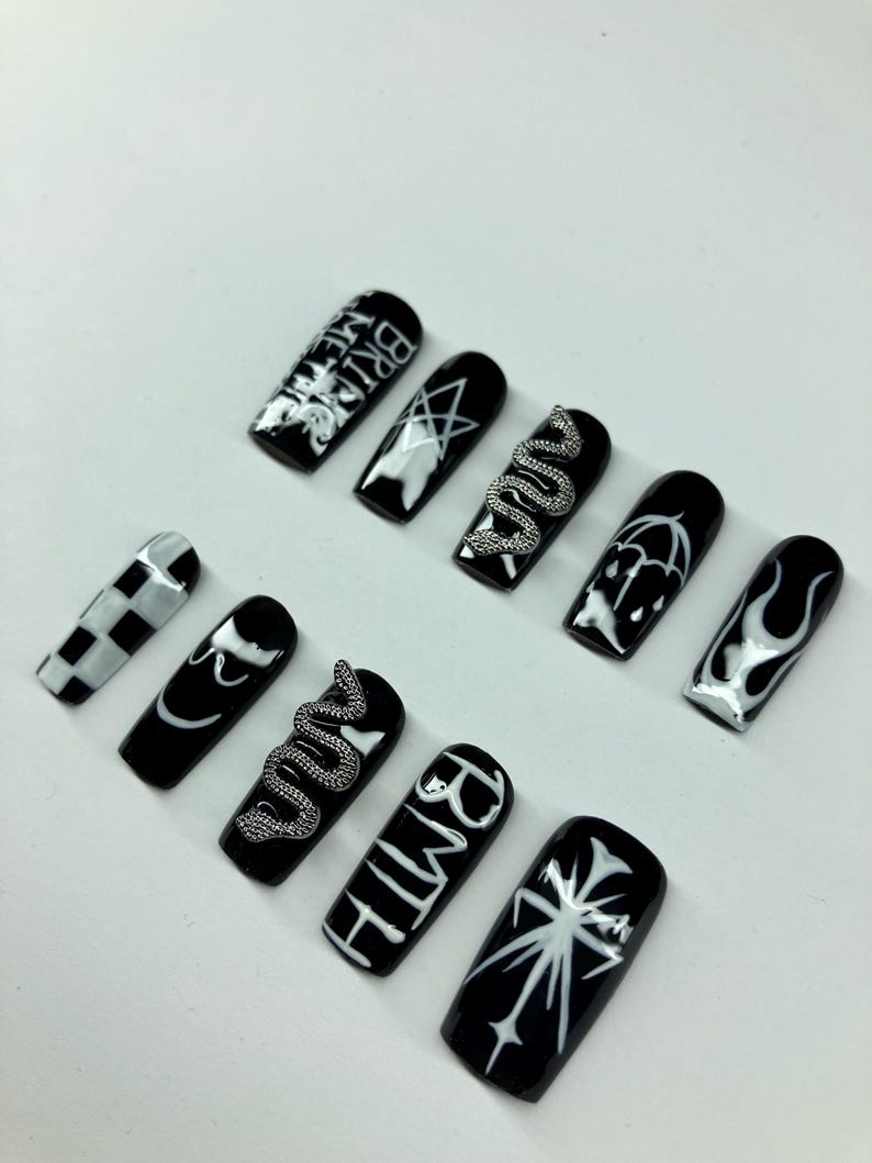 Black and White BMTH Inspired Press on Nails Band Logos - Etsy