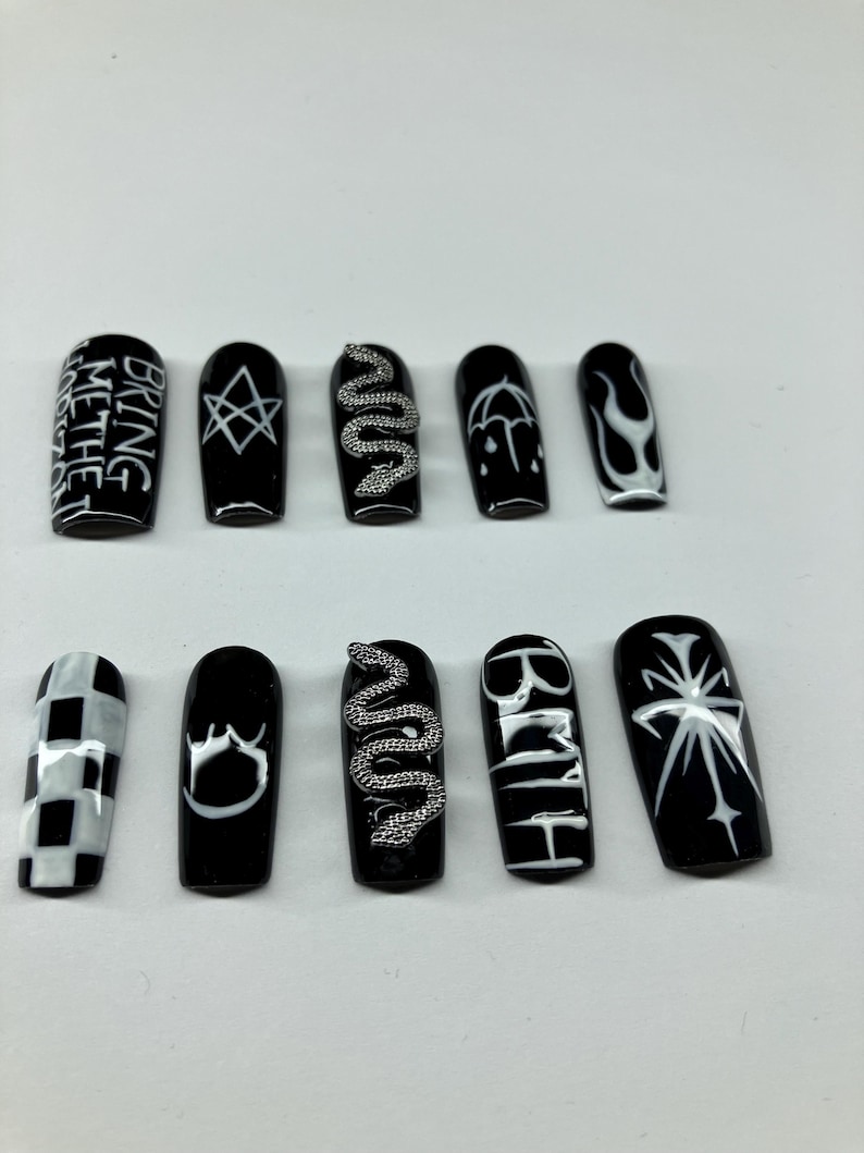 Black and White BMTH Inspired Press on Nails Band Logos - Etsy