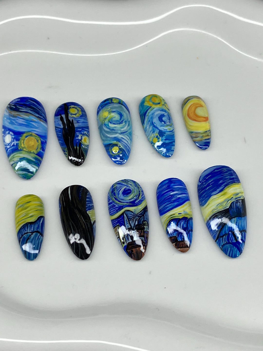 Van Gogh Starry Night Inspired Press on Nails With Application Pack - Etsy