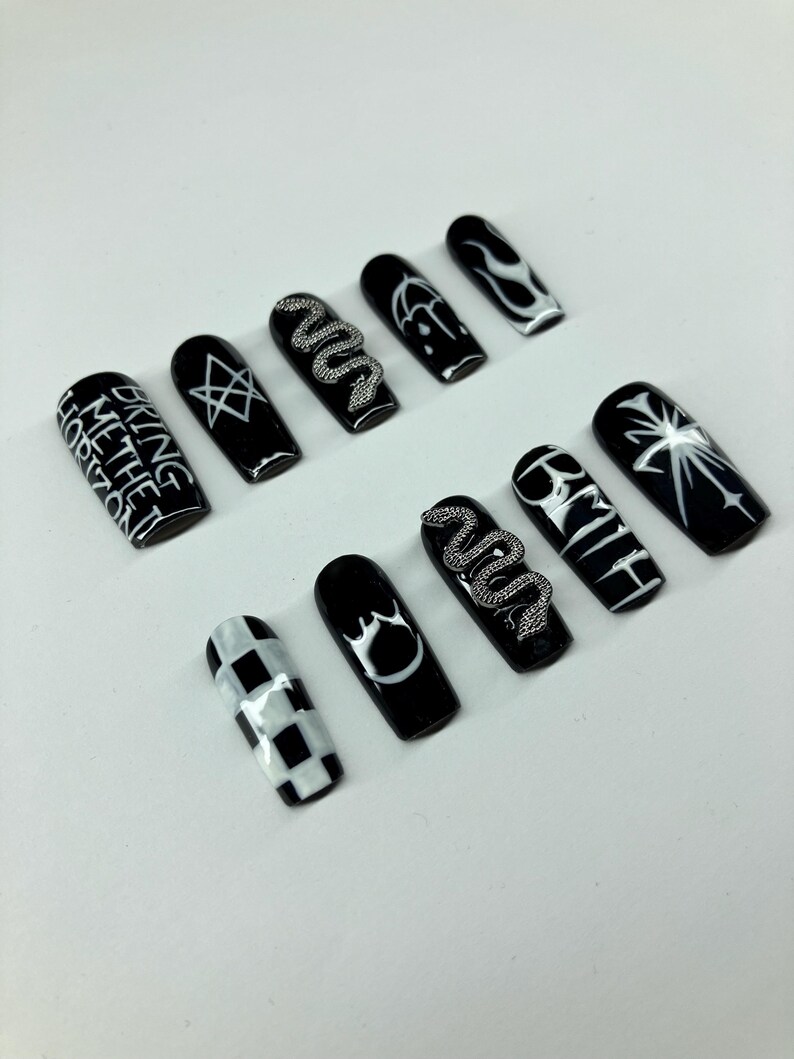 Black and White BMTH Inspired Press on Nails Band Logos - Etsy
