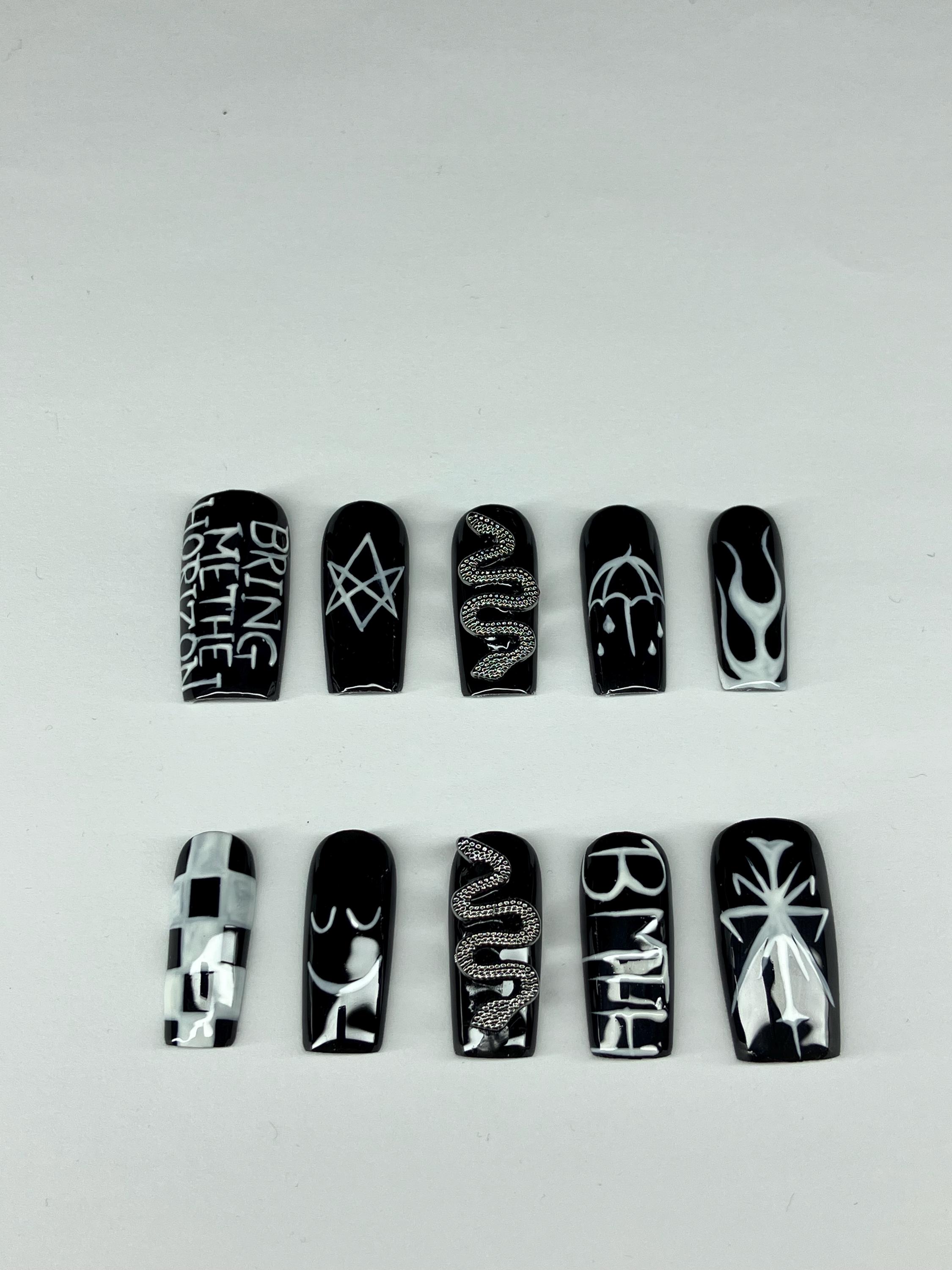 Black and White BMTH Inspired Press on Nails Band Logos - Etsy