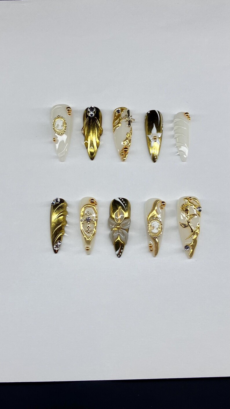 Golden Goddess Press on Nails: 3D Gold Nail Art With Application Kit - Etsy