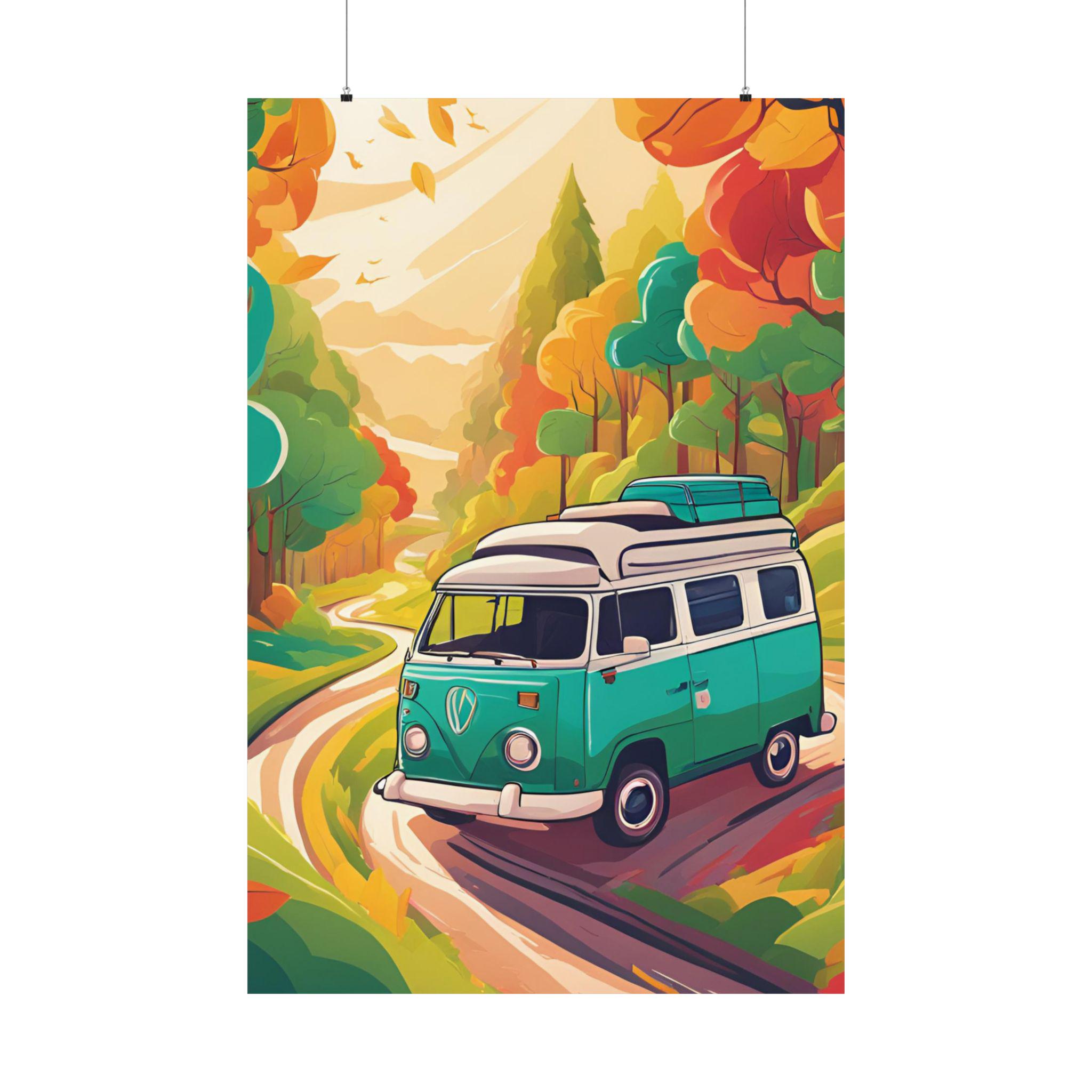 Vintage Camper Poster, Retro Road Trip Wall Art, Nature Decor ...