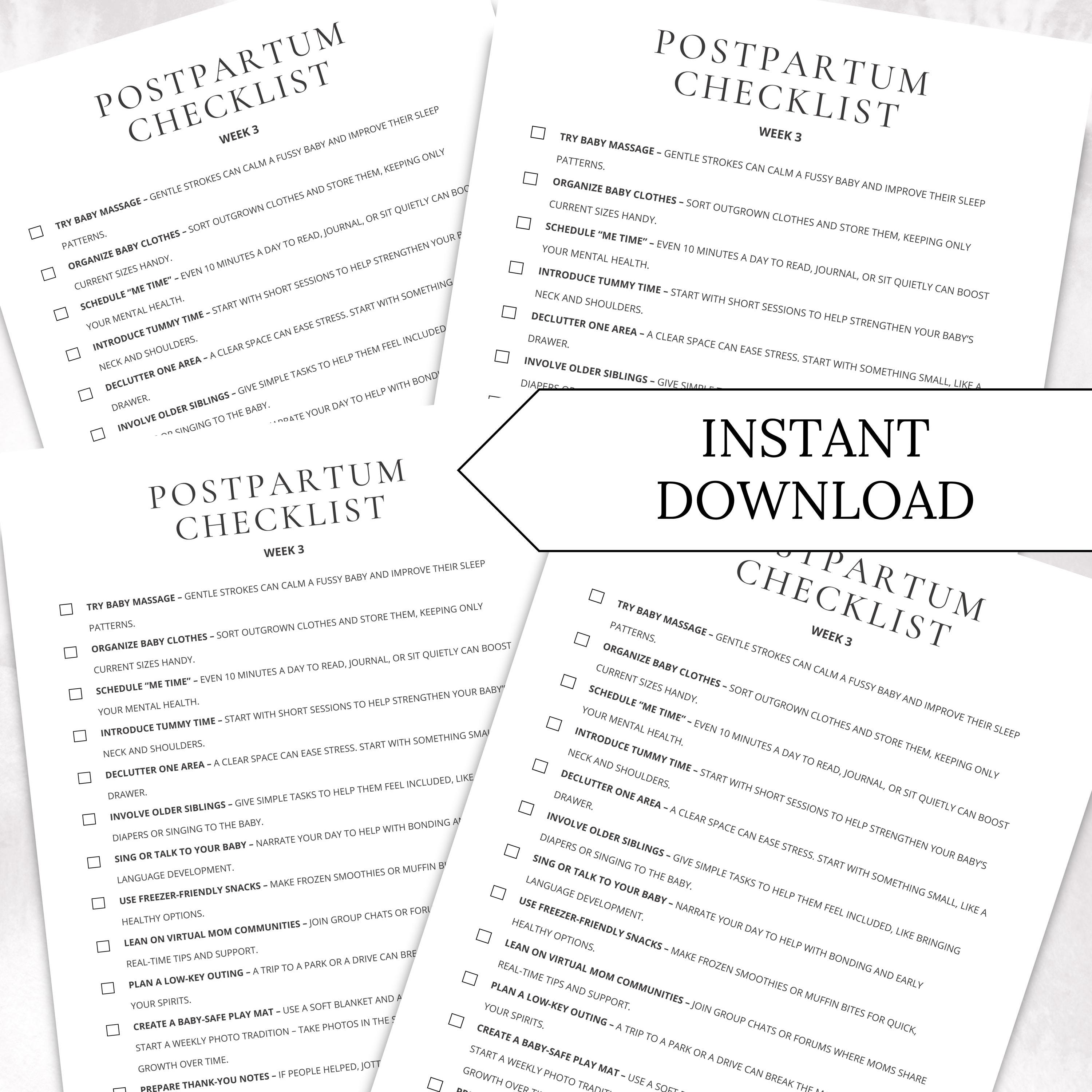 Postpartum Checklist Printable New Mom Digital Guide Fourth Trimester ...