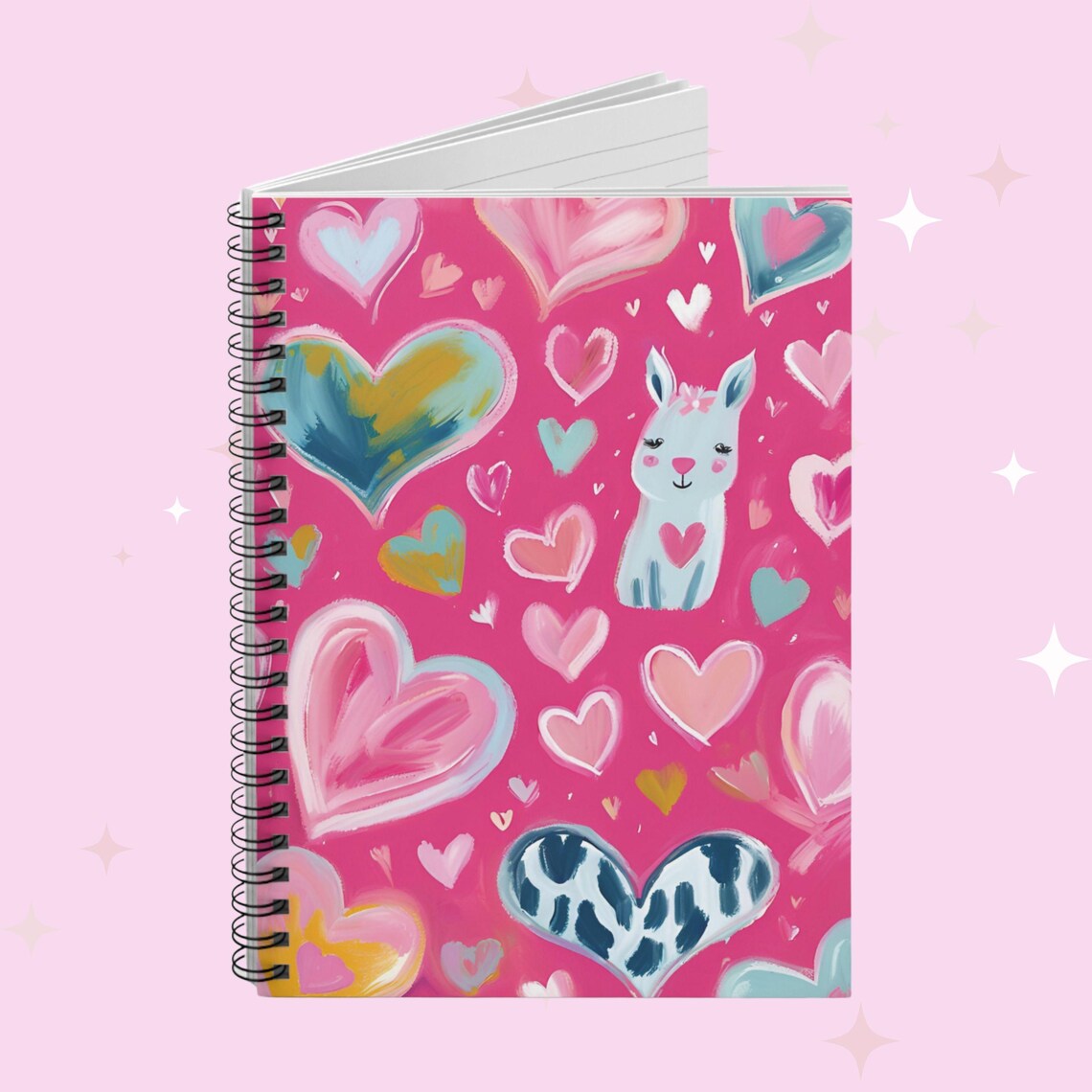 Pink Heart Spiral Notebook Cute Aesthetic Journal, Adorable Stationery ...