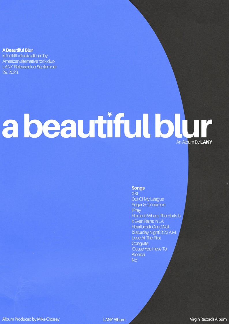 A Beautiful Blur LANY Album Digital Download Poster A3-A2 Size Instant ...