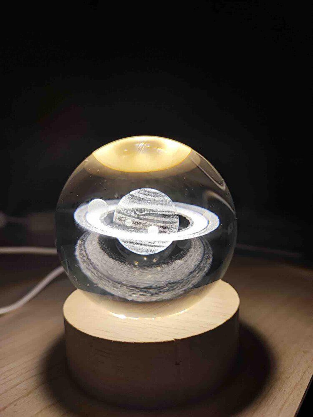 Handmade 3D LED Saturn Planet Glass Globe With Wooden Base USB Powered ...