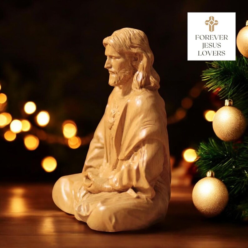 Sacred Heart of Jesus Wood Statue Contemplative Catholic Figurine ...