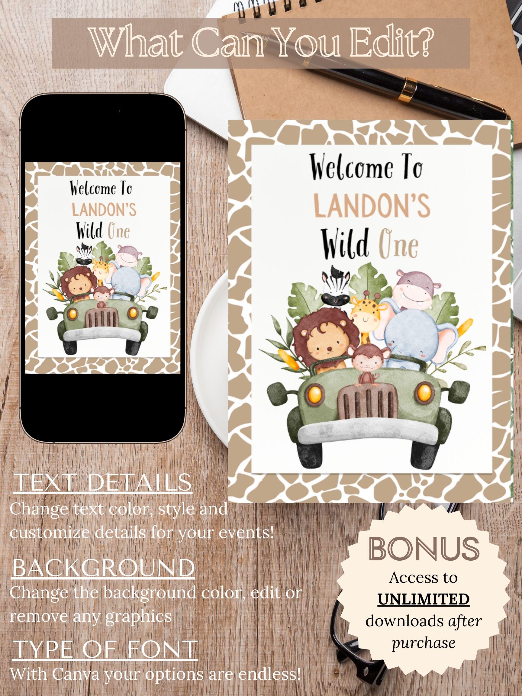 Editable Safari Party Welcome Sign, Birthday Welcome Sign, Wild One ...