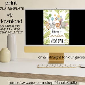 Editable Wild One Welcome Sign, Safari Jungle Baby Shower Poster ...
