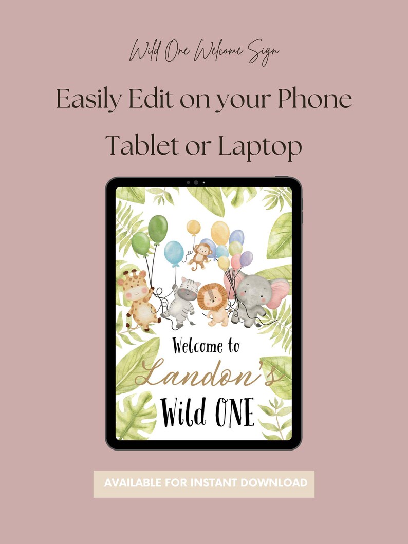 Editable Wild One Welcome Sign, Safari Jungle Baby Shower Poster ...