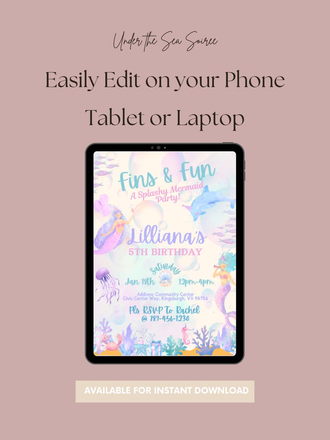 Editable Under the Sea Welcome Sign, Custom Template, Mermaid Birthday ...
