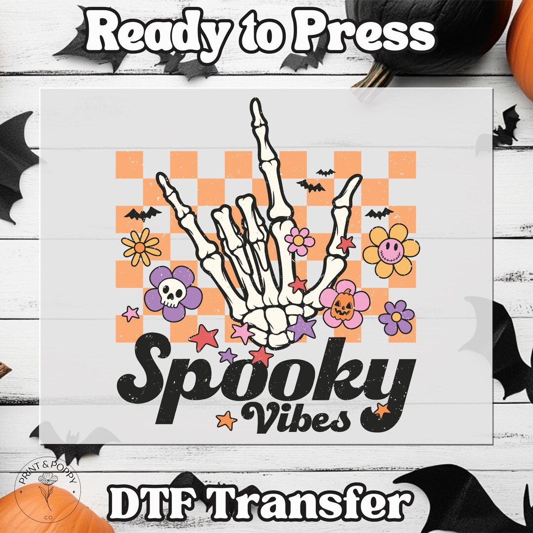 Spooky Skeleton DTF Transfer Distressed or Clean Halloween Rock Hand ...
