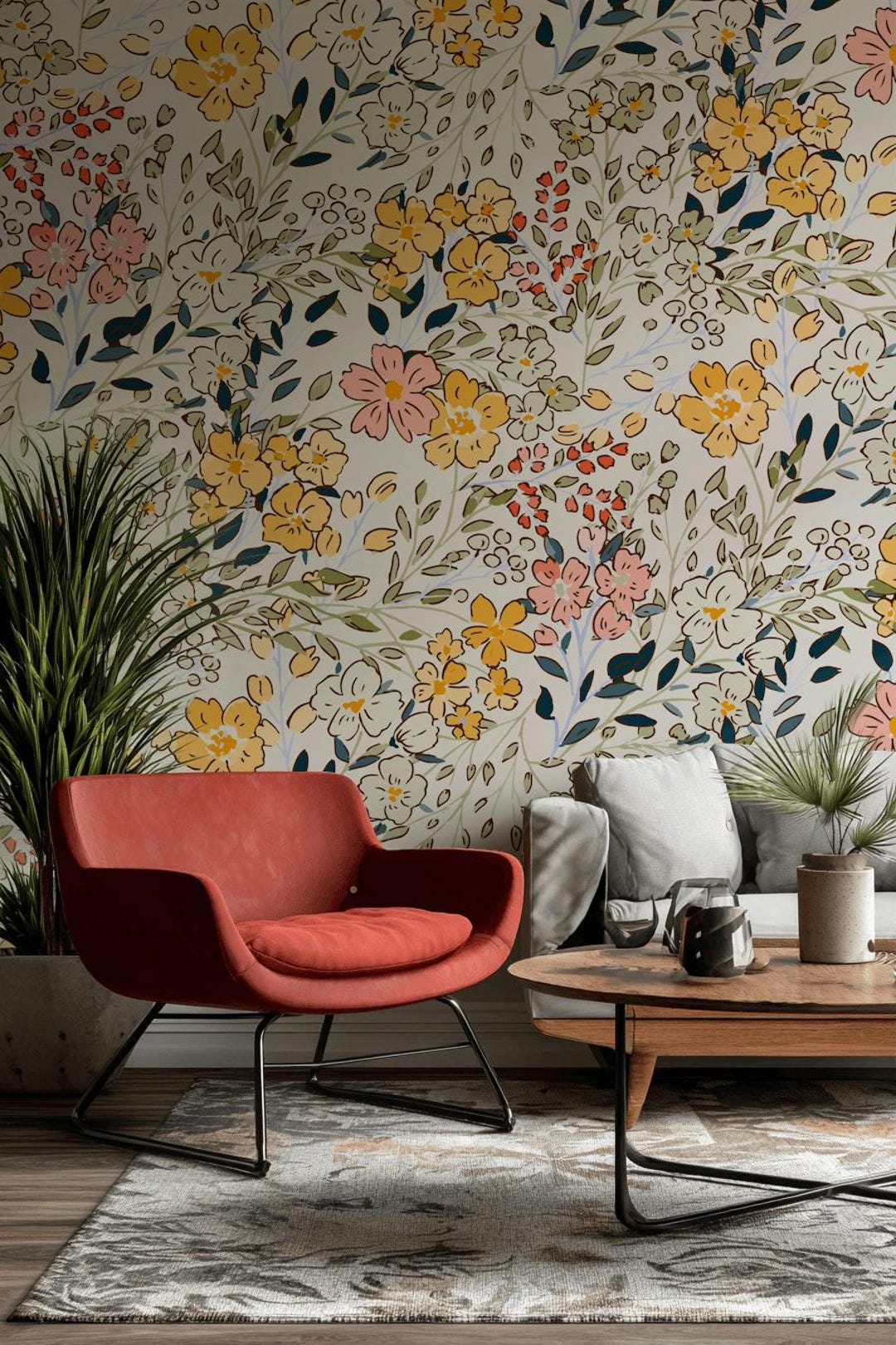 Wallpaper, Small Flower Pattern Wall Mural, Peel and Stick, Removable ...